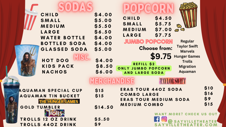 Prices & Menu - Sayville Theater