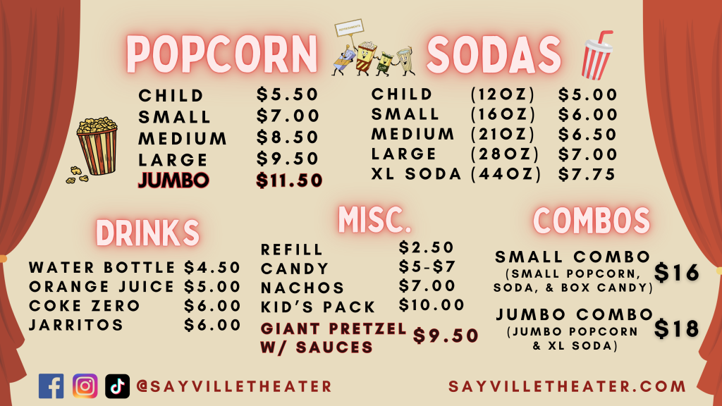 Prices & Menu - Sayville Theater